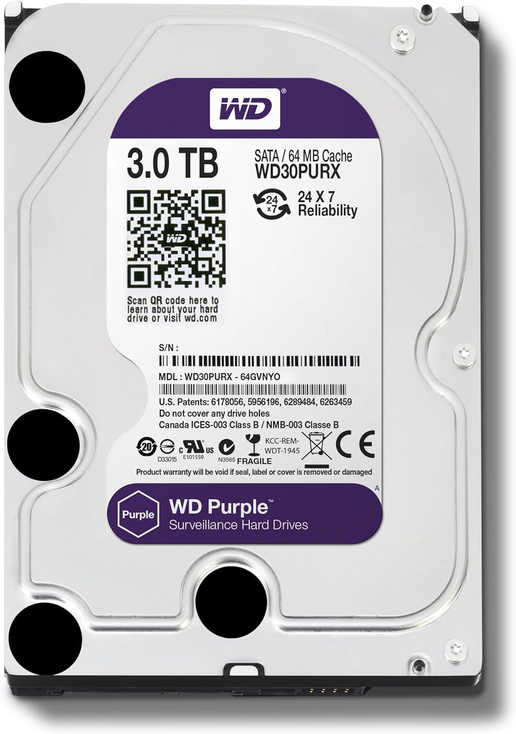 WD Purple Surveillance 3TB HDD - Clear Digital
